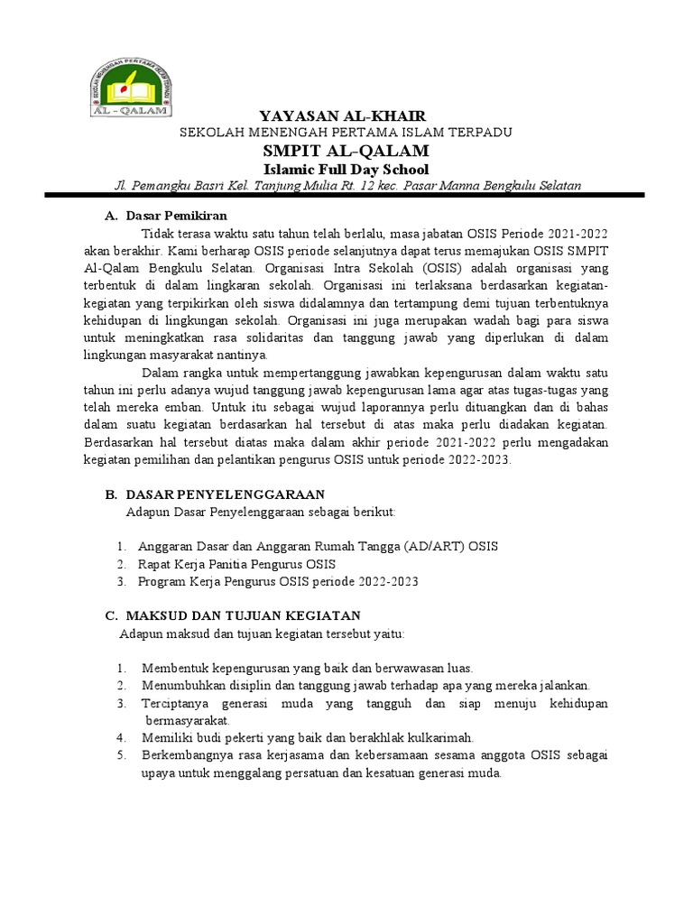 Proposal Pelantikan Osis-2 | PDF