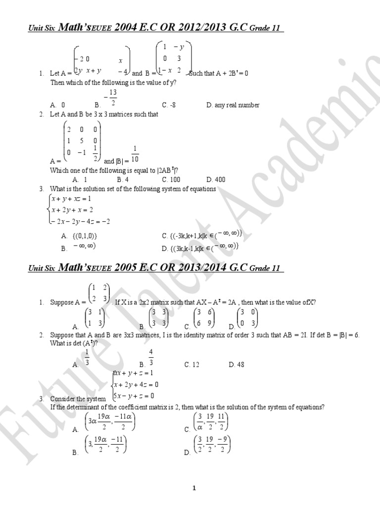 Maths G 11 & 12 Unit 6 | PDF | Matrix (Mathematics) | Abstract Algebra