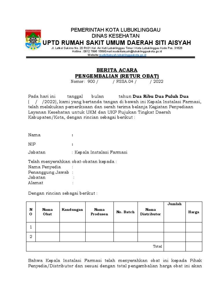Berita Acara Pengembalian Obat | PDF