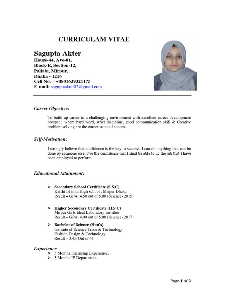 Sagupta Akter CV | PDF | Cognition