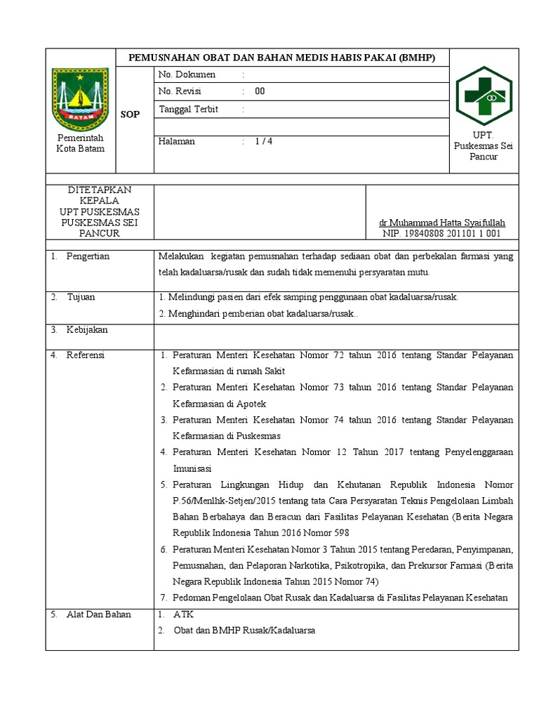 SOP Pemusnahan Obat Dan BMHP | PDF