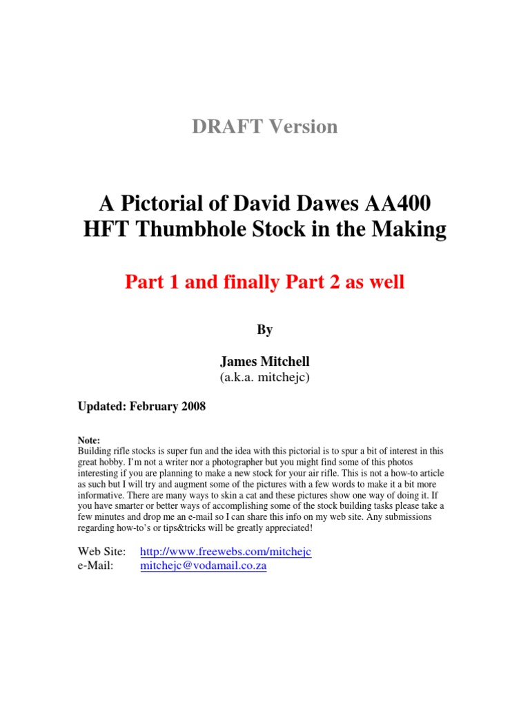 A Pictorial of David Dawes AA400 HFT Thumbhole Stock in The Making | PDF | Drill | Tools