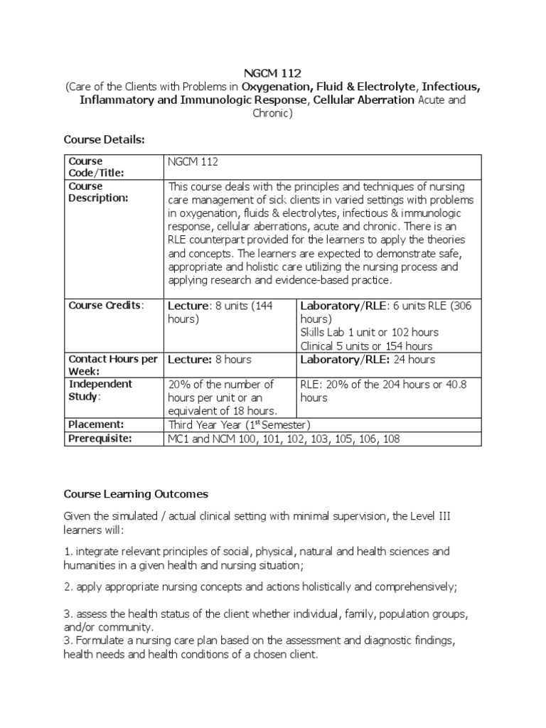NGCM 112 Course Outline | PDF | Respiratory Diseases | Nursing