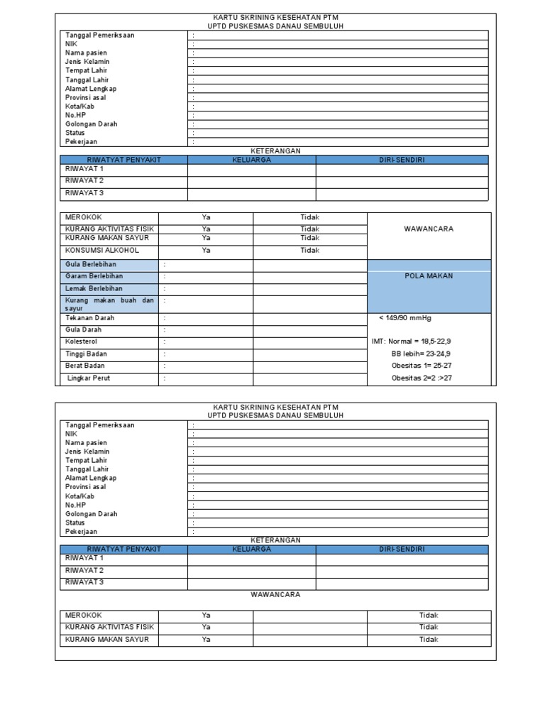 Kartu Skrining Kesehatan PTM | PDF