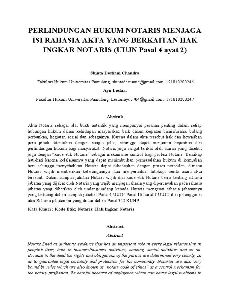 PROSIDING JUDUL - PERLINDUNGAN HUKUM NOTARIS MENJAGA ISI RAHASIA AKTA ...