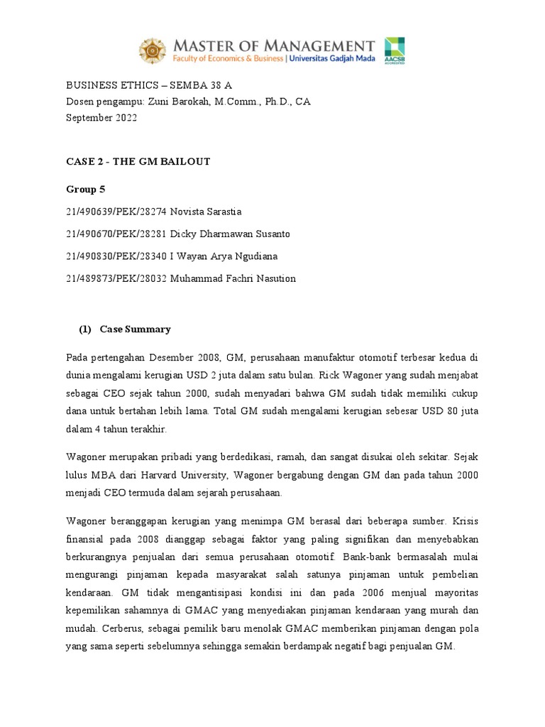Etika Bisnis dalam Bailout GM 2008 | PDF | Bisnis | Ilmu Sosial