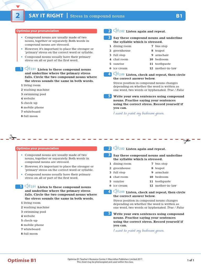 OPT B1 SIR Unit 2 Worksheet | Download Free PDF | Stress (Linguistics) | Word