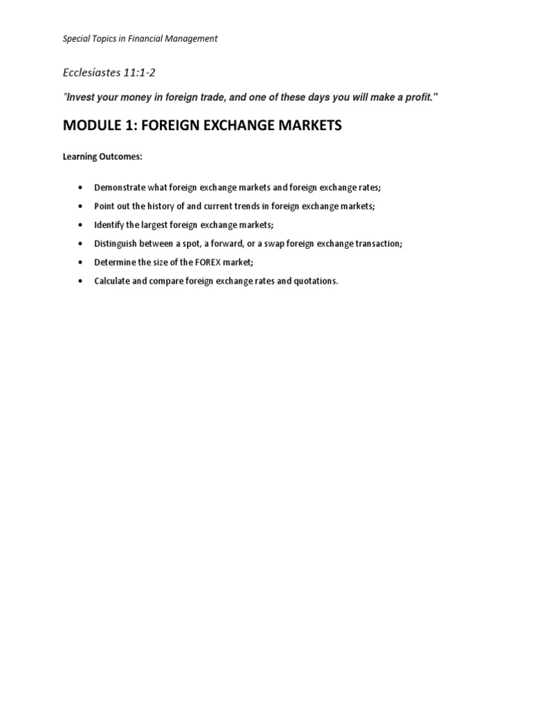 Module 1 Foreign Exchange Markets | PDF | Foreign Exchange Market ...