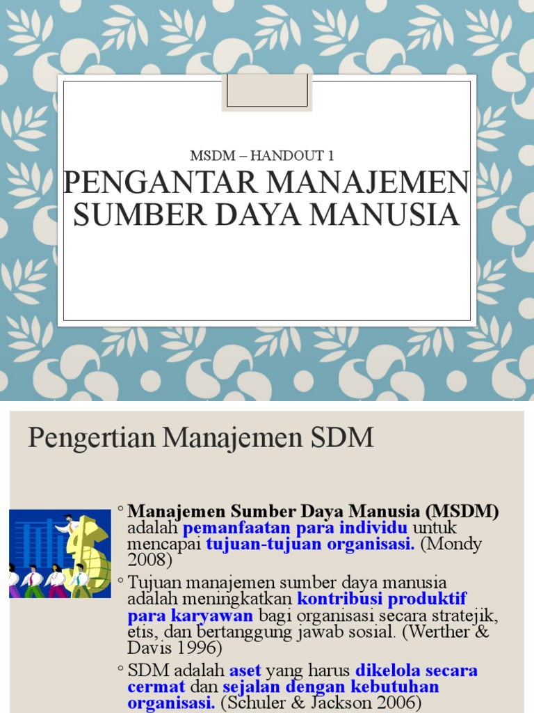Handout 1 Pengantar Manajemen Sumber Daya Manusia BR | PDF