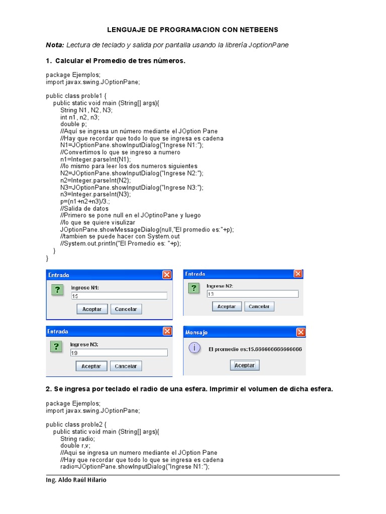 Ejemplos de JOptionPane en Java | PDF | Triángulo | Objetos geométricos