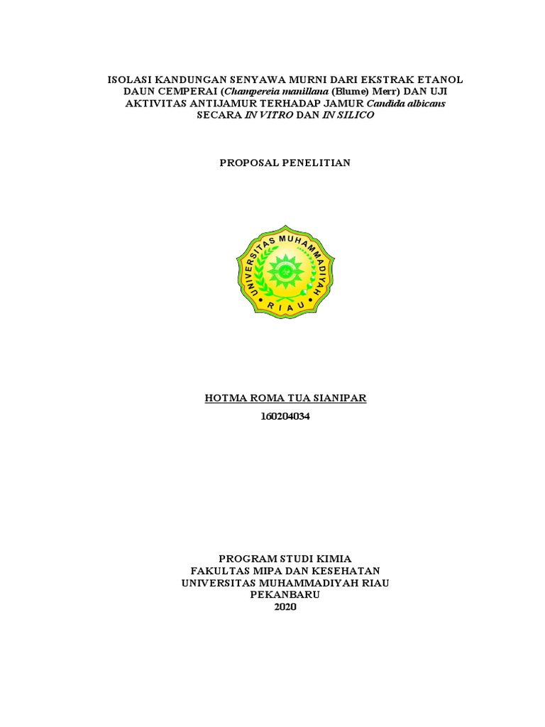 Proposal Penilitian 'Isolasi Kandungan Senyawa Murni Ekstrak Etanol ...