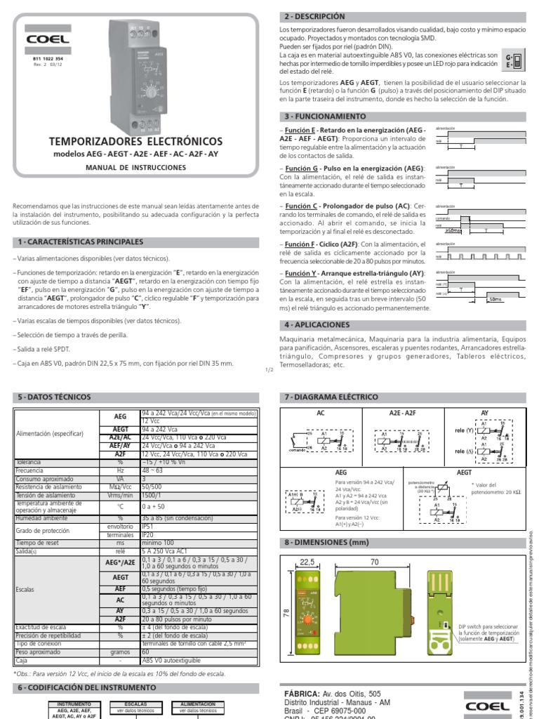 Manual de Temporizador COEL-AEG - r2 | PDF | Relé | Equipo