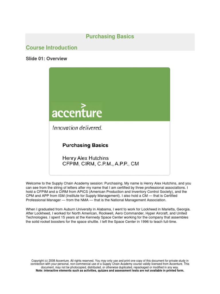 Purchasing Basics Course Introduction: Slide 01: Overview | PDF ...