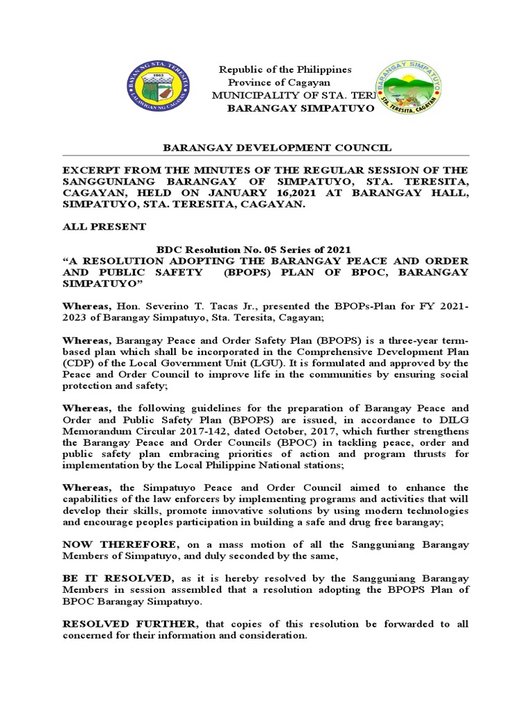 BDC Reso Approving BPOPS | PDF | Government