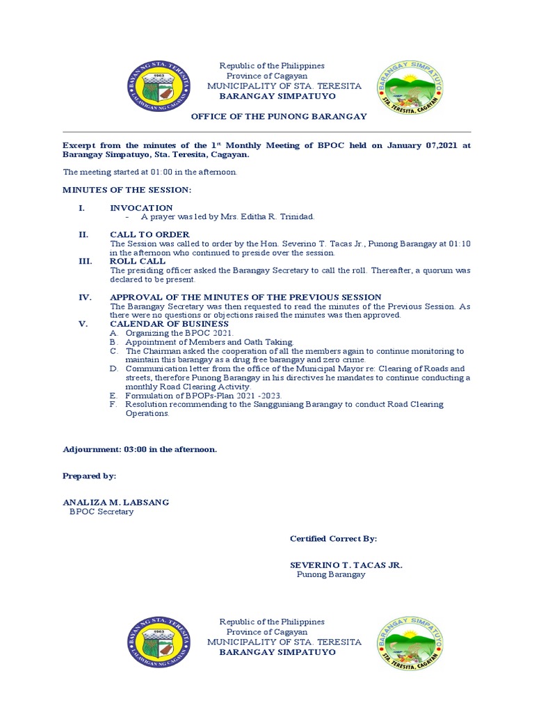 BPOC Monthly Meeetings | PDF