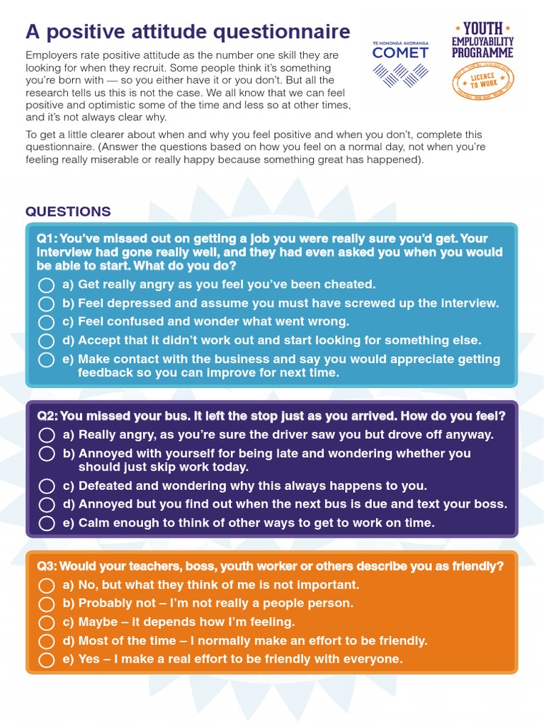 Positive Attitude Questionnaire | PDF