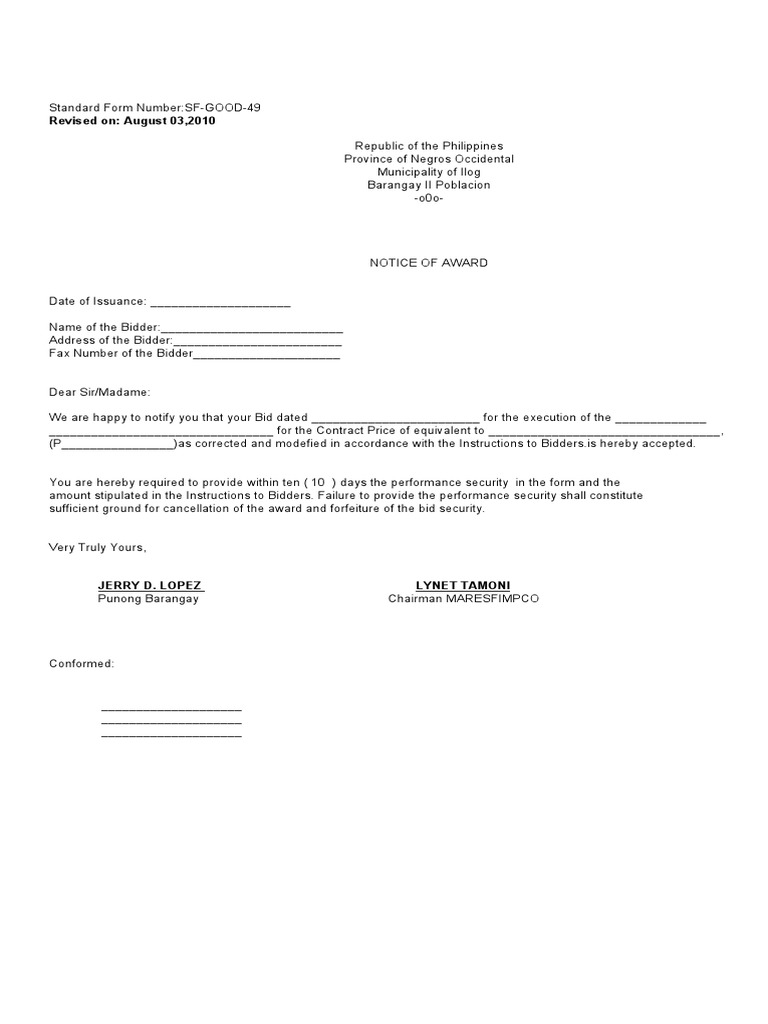 Notice of Award | PDF | Market (Economics)