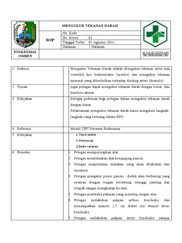 Sop Mengukur Tekanan Darah | PDF