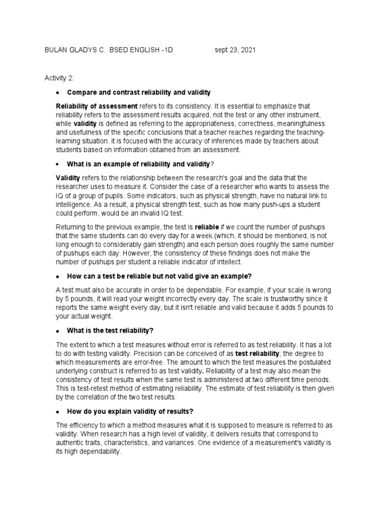Midterm Activity 2 Assessment of Learning | PDF | Validity (Statistics ...