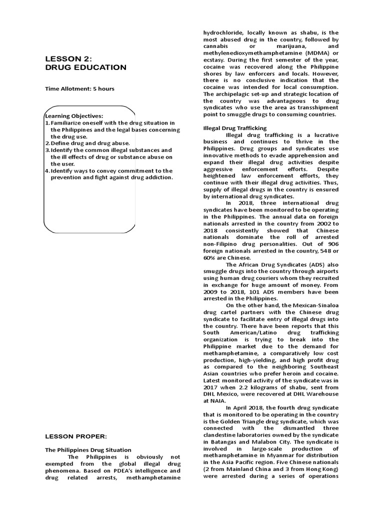 LESSON 2 - Drug Education | PDF | Cannabis (Drug) | Illegal Drug Trade