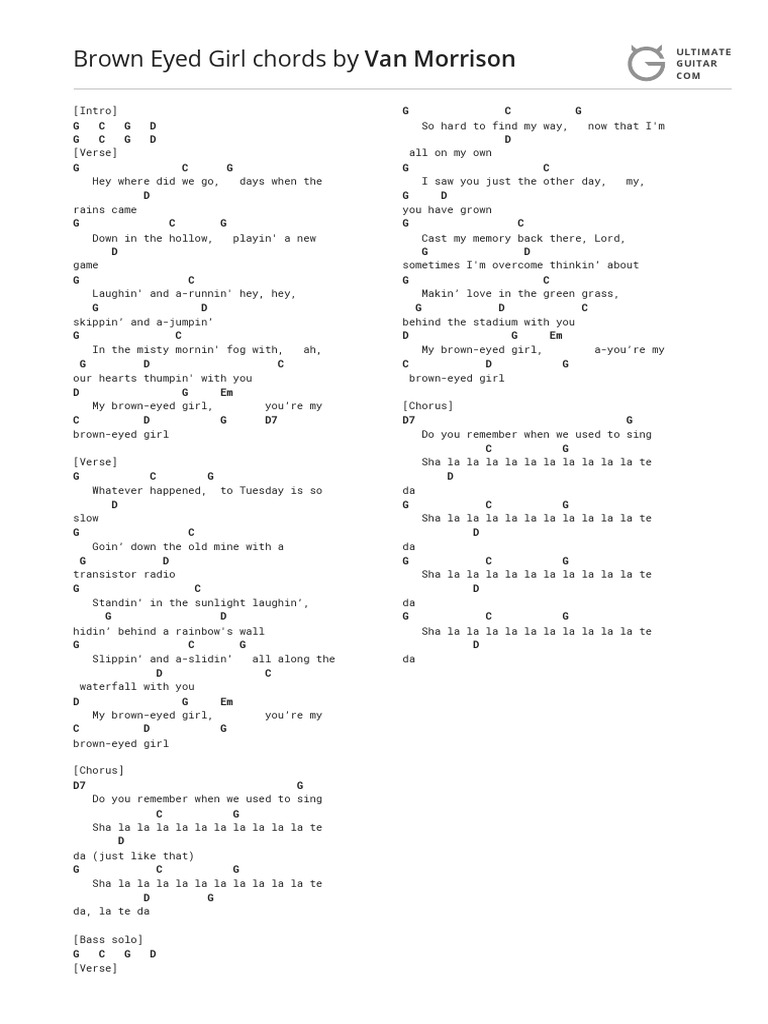 Brown Eyed Girl chords | PDF | Song Structure | Songs
