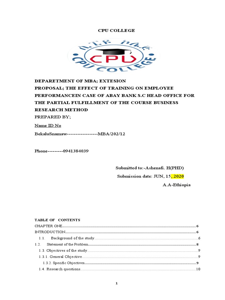 Cpu College: Prepared by Name Id No Bekalusnamaw - Mba/202/12 | Download Free PDF | Employment ...