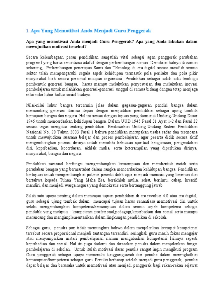 Contoh Jawaban Esay Dalam Program Calon Guru Penggerak | PDF