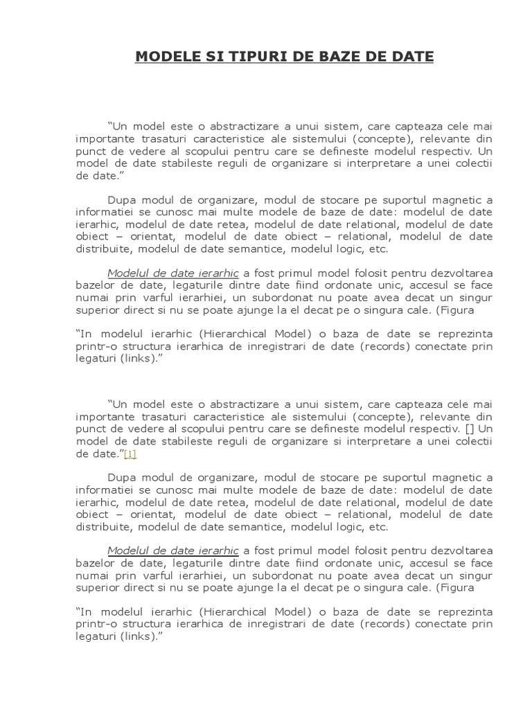Tema 6 - MODELE SI TIPURI DE BAZE DE DATE | PDF