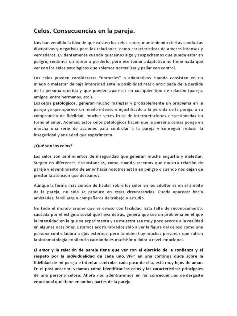 Psicoeducacion Celos | PDF | Amor | Temor