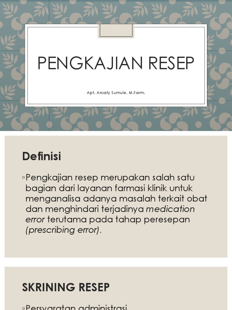 Pengkajian Resep Obat di Farmasi Klinik | PDF