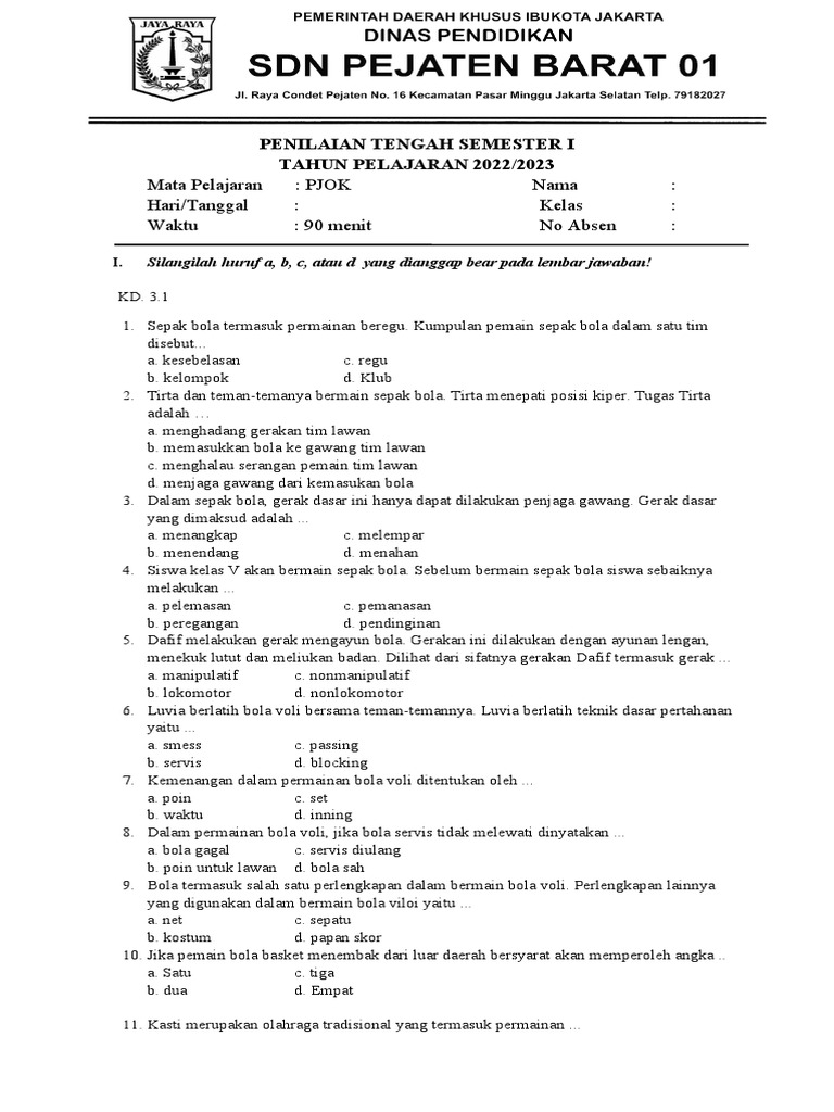 PTS Kelas 5 SMT 1 | PDF