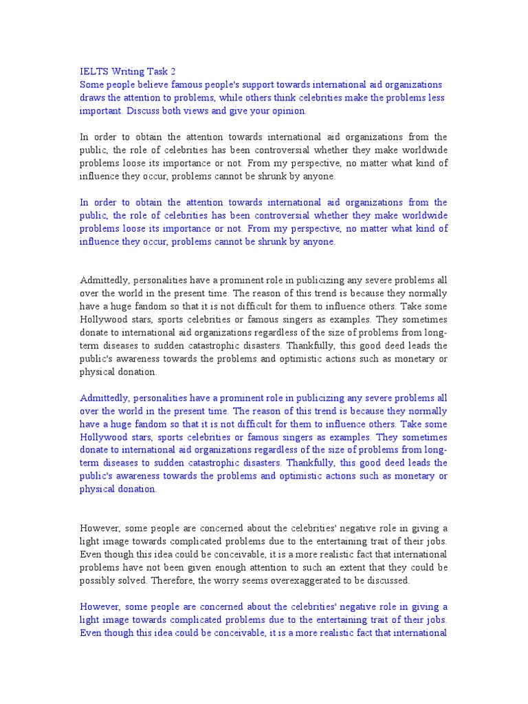 IELTS Writing Task 2 - Celebrities | PDF | Aids | Psychological Concepts