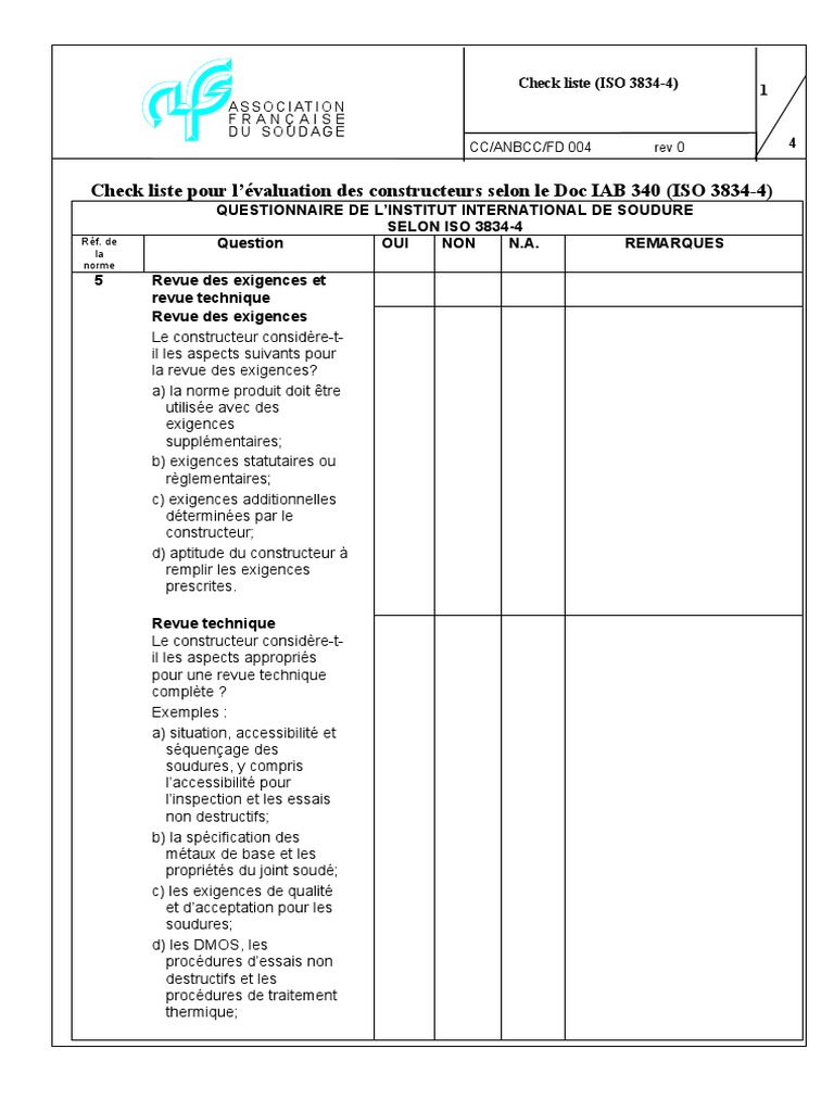 Questionnaire ISO 3834 Part 4 | PDF | Soudage | Construction