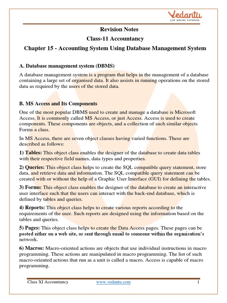 Class 11 Accountancy Chapter-15 Revision Notes | PDF | Databases ...