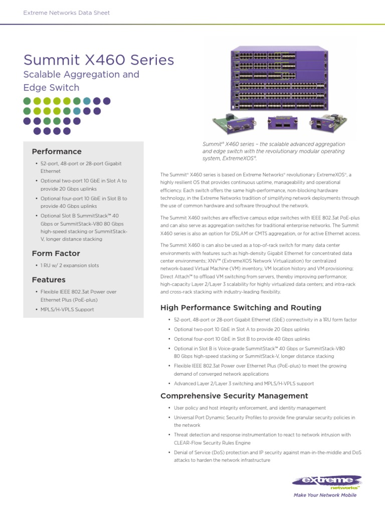 Extreme Networks Summit X460 Datasheet | PDF | Computer Network ...