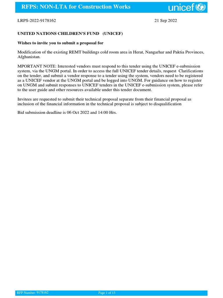 Unicef Remt Building | PDF | Request For Proposal | Payments