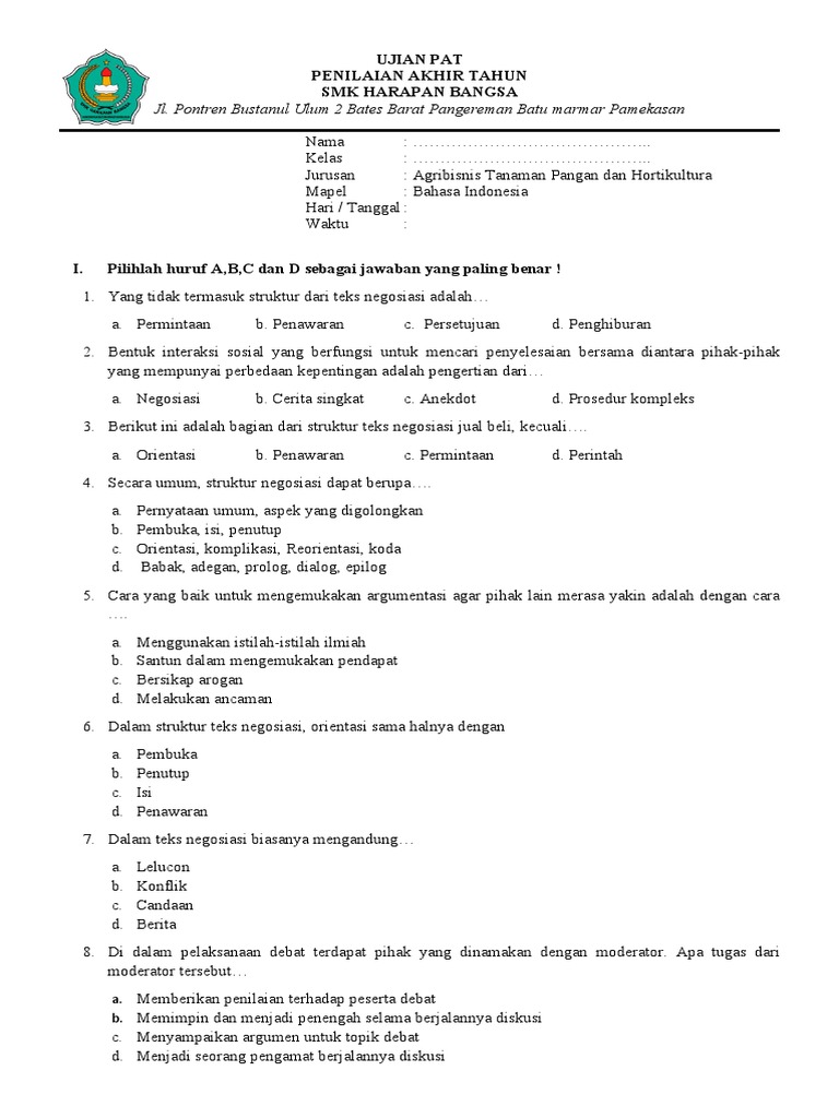 Soal Bhs Indonesia Kls X | PDF | Kajian Bahasa Asing