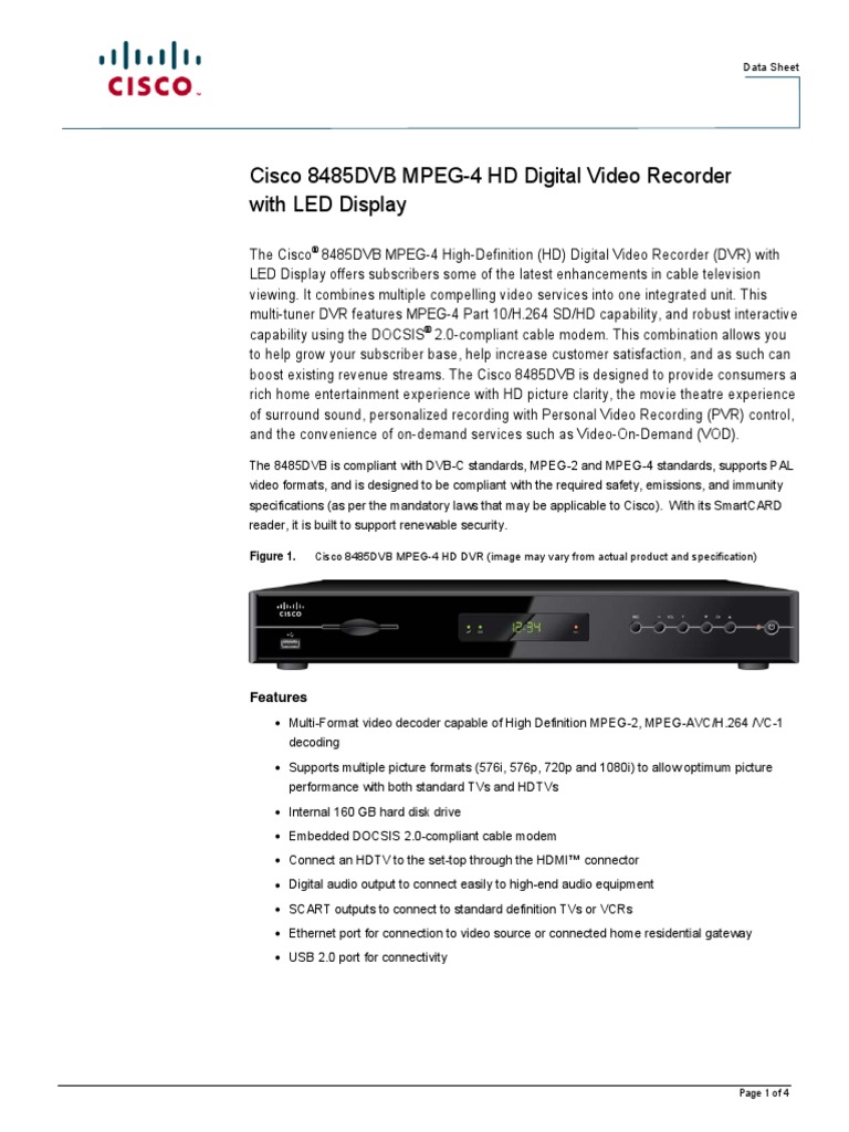 Cisco 8485DVB MPEG-4 HD Digital Video Recorder With LED Display ...