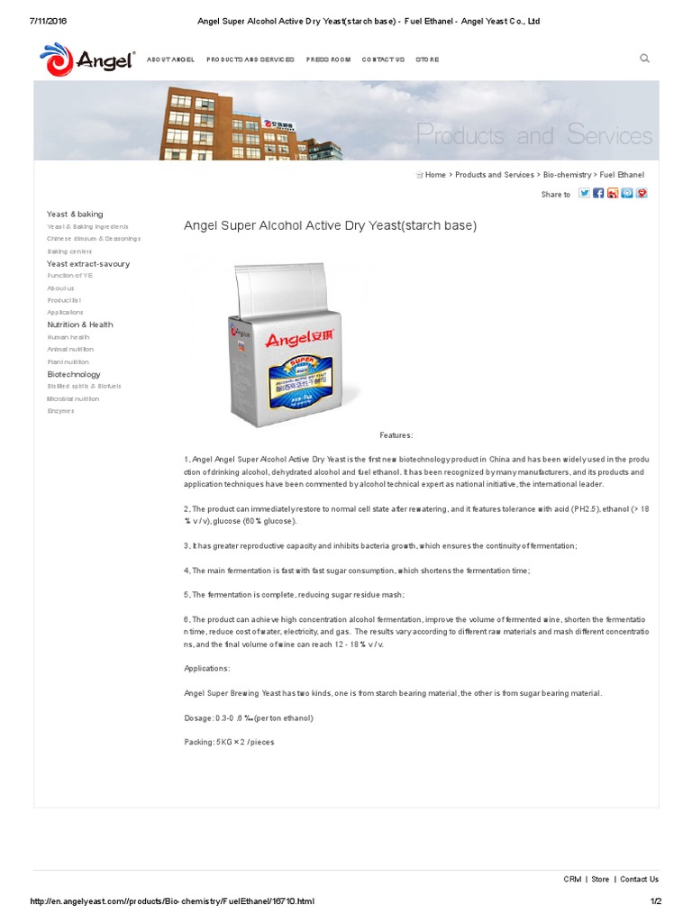 Angel Super Alcohol Active Dry Yeast (Starch Base) - Fuel Ethanel ...