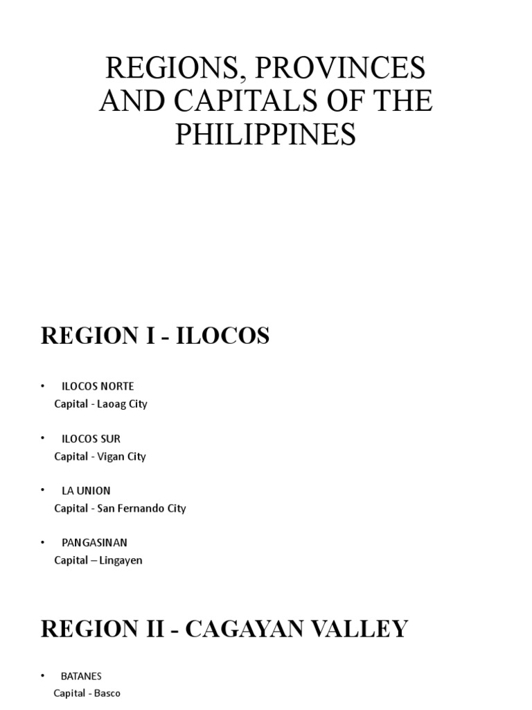Regions Provinces and Capitals of The Philippines | PDF | Philippines ...