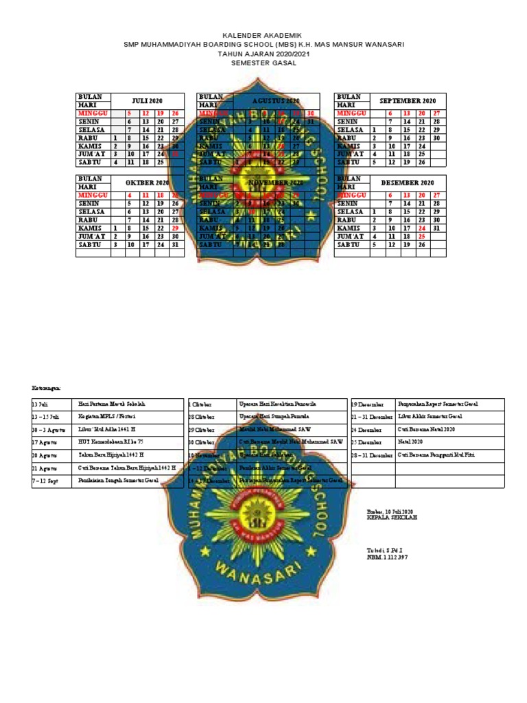 Kalender Akademik SMP MBS | PDF