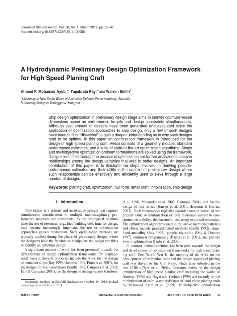 A Hydrodynamic Preliminary Design Optimization Framework For High Speed