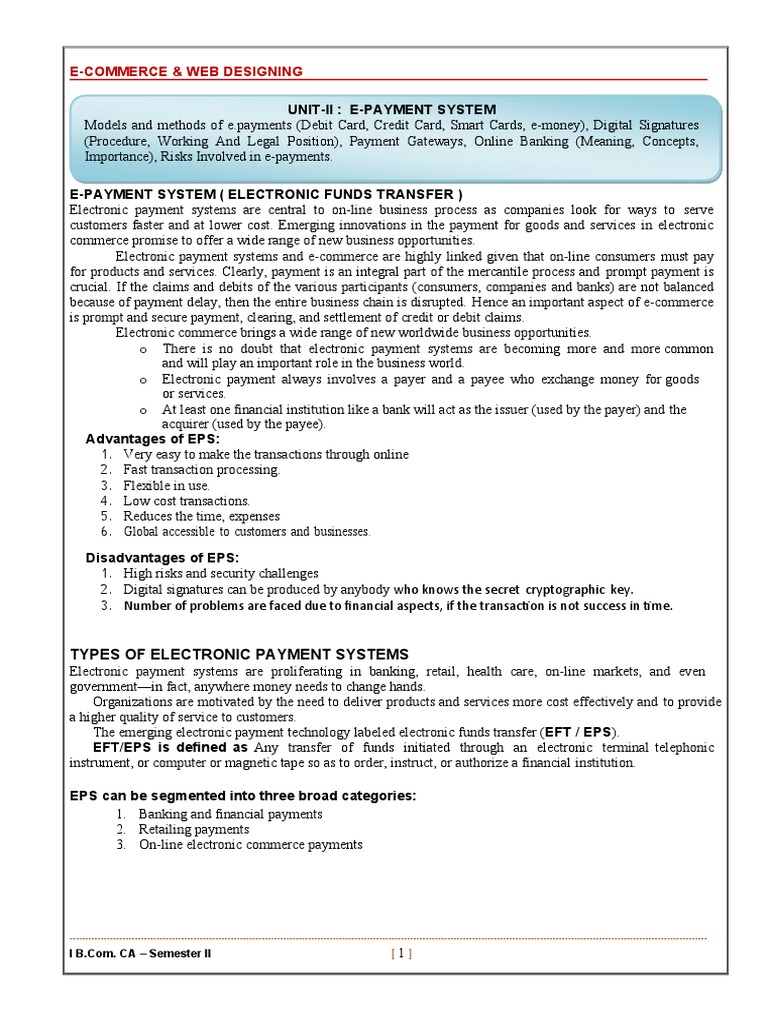 E-Payment Systems for B.Com Students | PDF | Finance & Money Management
