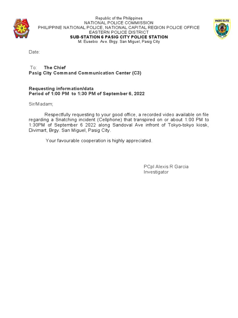 CCTV Request | PDF | Metro Manila | Philippines