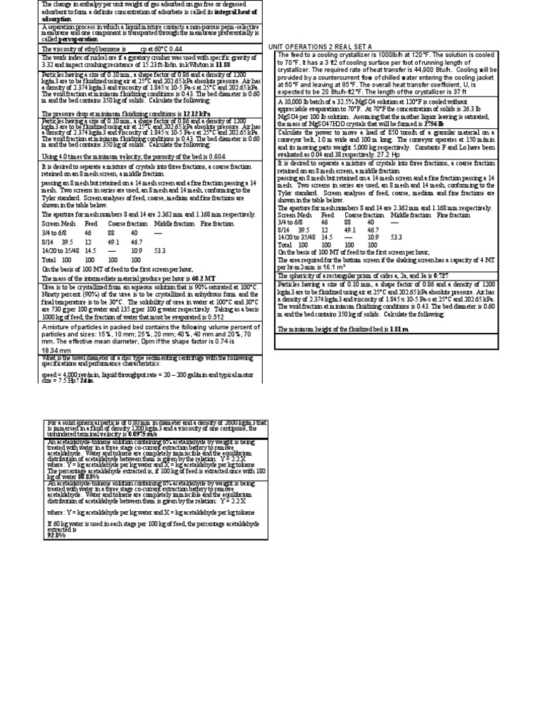 Unit Operations 2 Set A True | PDF | Density | Adsorption
