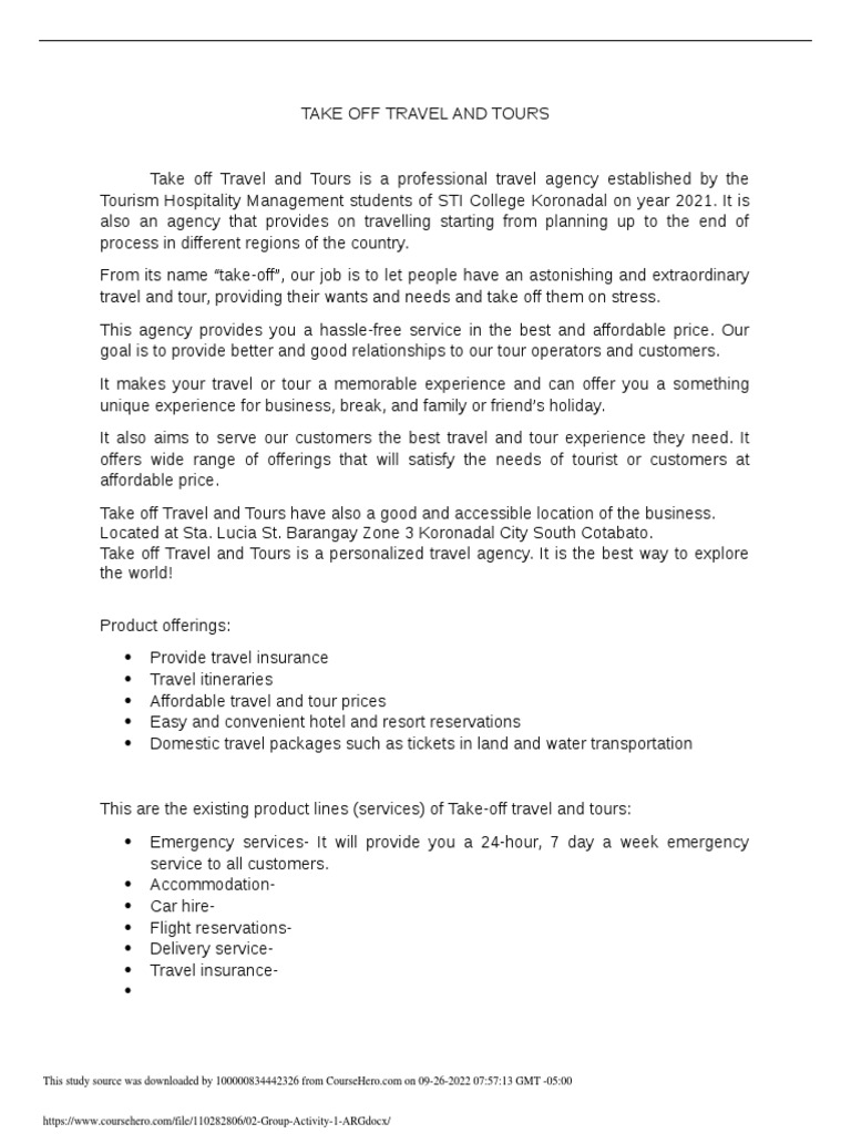 02 Group Activity 1 ARG | PDF | Tourism | Travel Agency