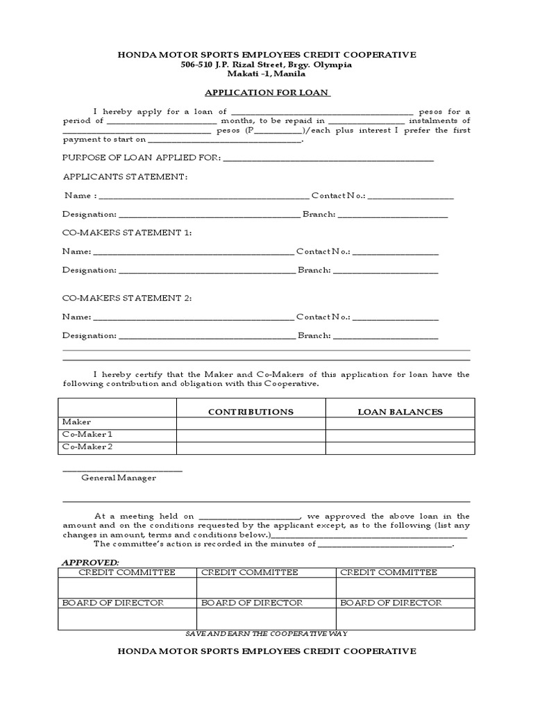 Loan Application Form | PDF | Loans | Debt