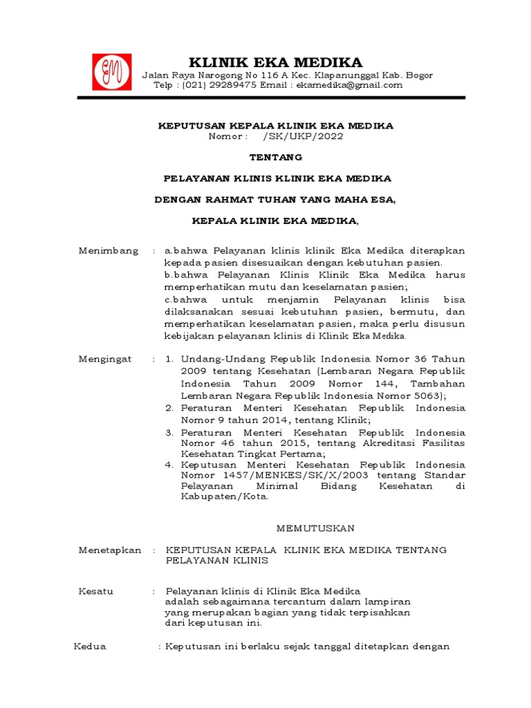 CONTOH SK Pelayanan Klinis | PDF