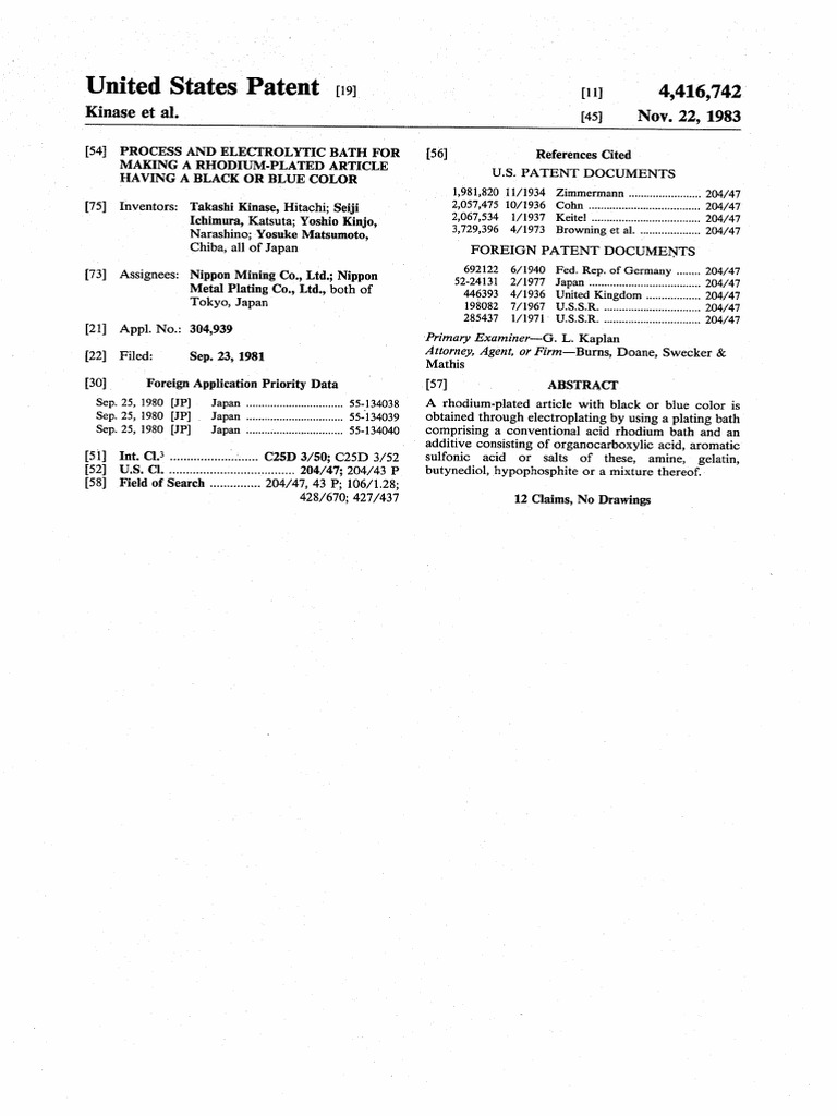 Process for Electroplating Rhodium to Produce Black or Blue Color | PDF ...