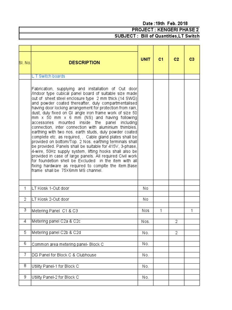 L T Switch Board Boq | PDF | Components | Electrical Engineering